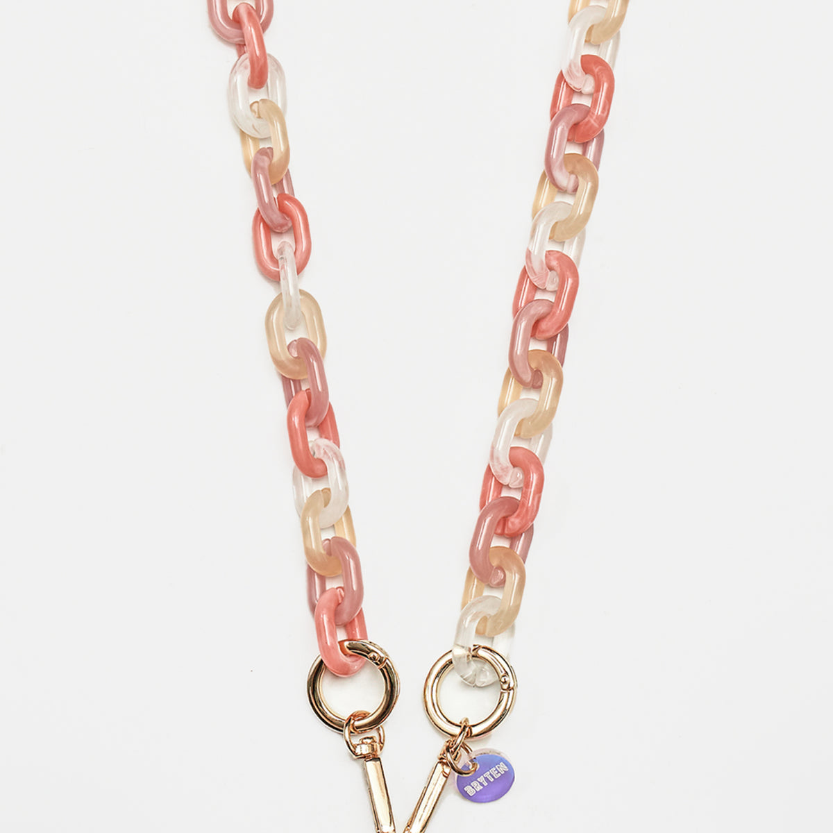 Bryten Emma Crossbody Chain Link Phone Strap in Rosewood Pink