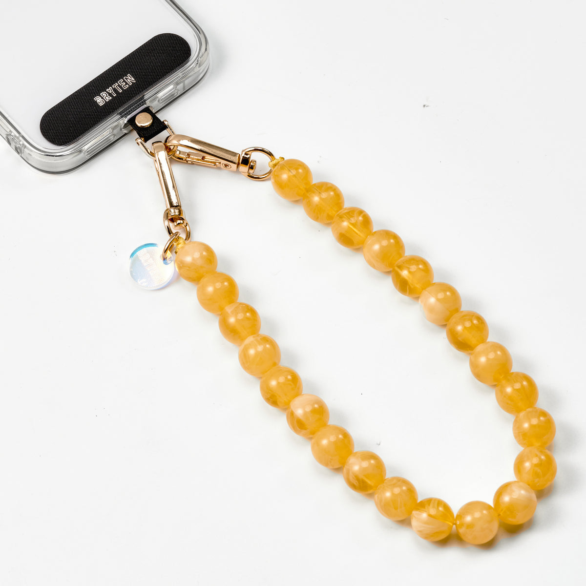Bryten Lia Wristlet Marble Bead Phone Strap in Golden Jade Yellow