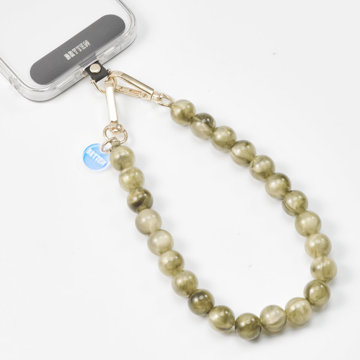 Bryten Lia Wristlet Marble Bead Phone Strap in Serpentine Green